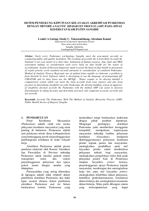 (PDF) Sistem Pendukung Keputusan Kelayakan Akreditasi Puskesmas Dengan ...