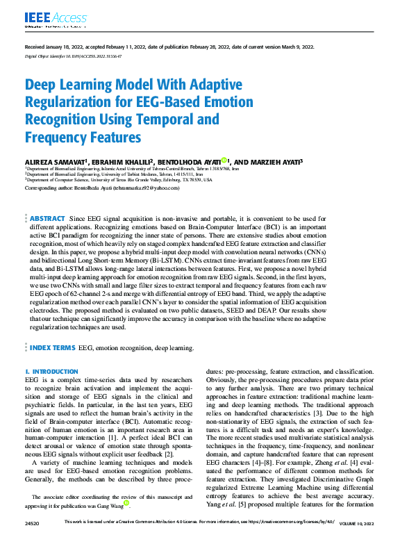 (PDF) Deep Learning Model With Adaptive Regularization for EEG-Based Emotion Recognition Using ...