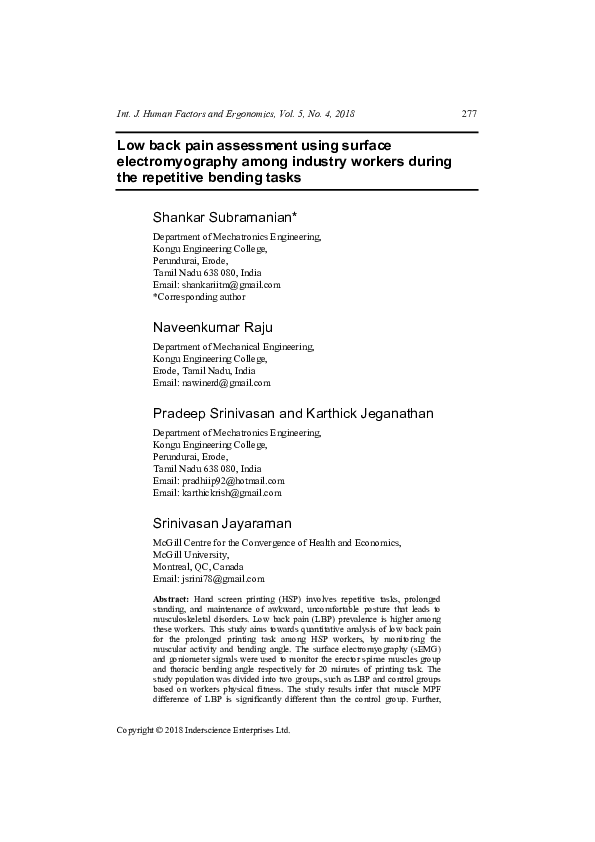 (PDF) Low back pain assessment using surface electromyography among ...