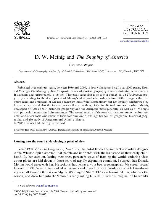 (PDF) D. W. Meinig and The Shaping of America