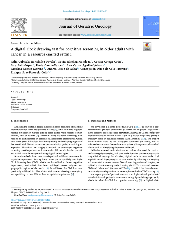 (PDF) A digital clock drawing test for cognitive screening in older ...