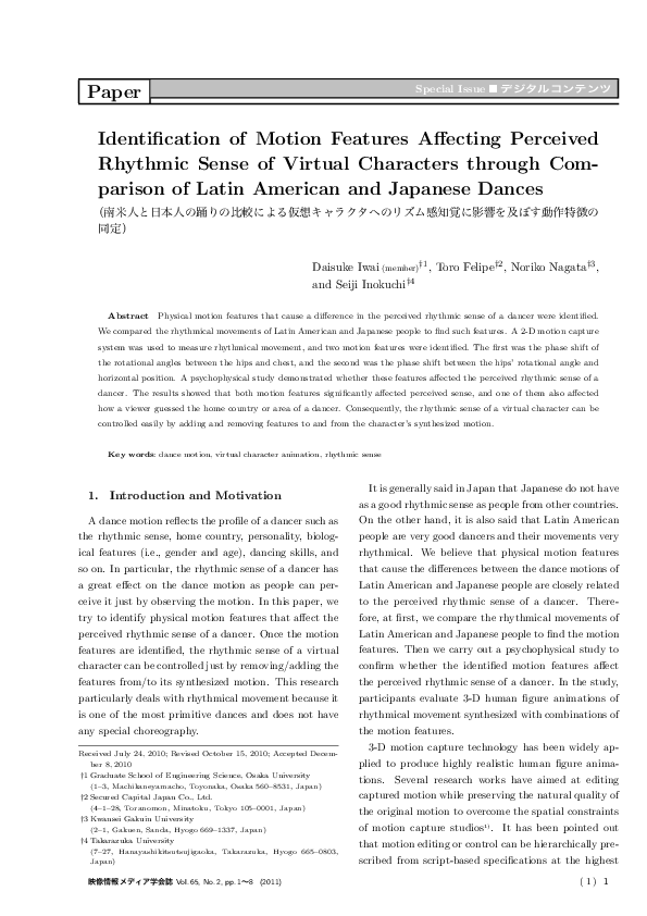 (PDF) Identification of Motion Features Affecting Perceived Rhythmic Sense of Virtual Characters ...