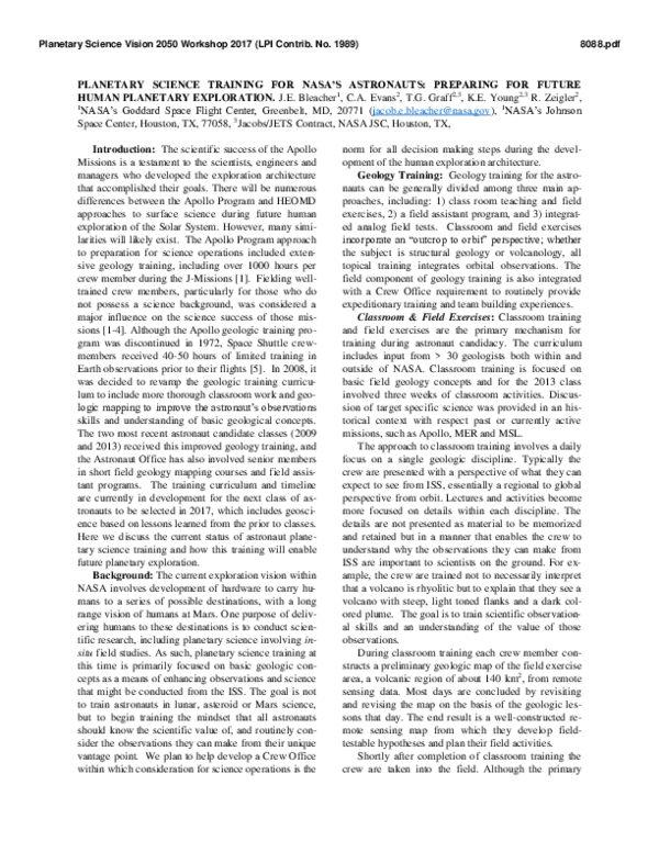 (PDF) NASA Astronaut Planetary Science Training