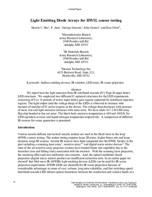 (PDF) Light emitting diode arrays for HWIL sensor testing
