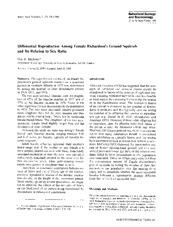 (PDF) Differential reproduction among female Richardson's ground ...