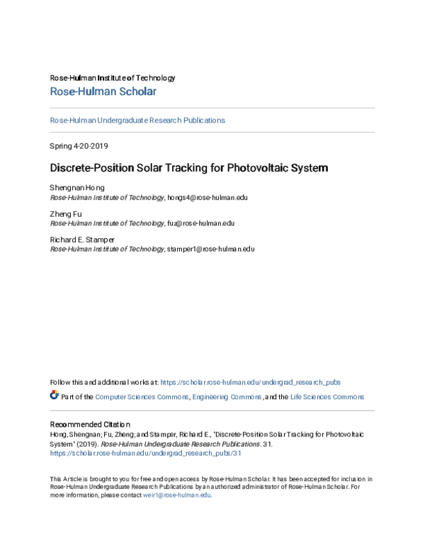 (PDF) Discrete-Position Solar Tracking for Photovoltaic System