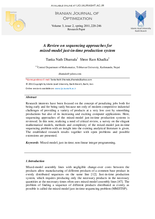 (PDF) A Review on sequencing approaches for mixed-model just-in-time production system