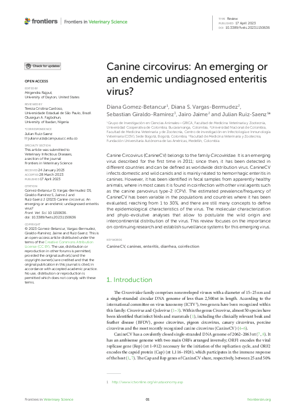 (PDF) Canine circovirus: An emerging or an endemic undiagnosed enteritis virus? | Diana María ...