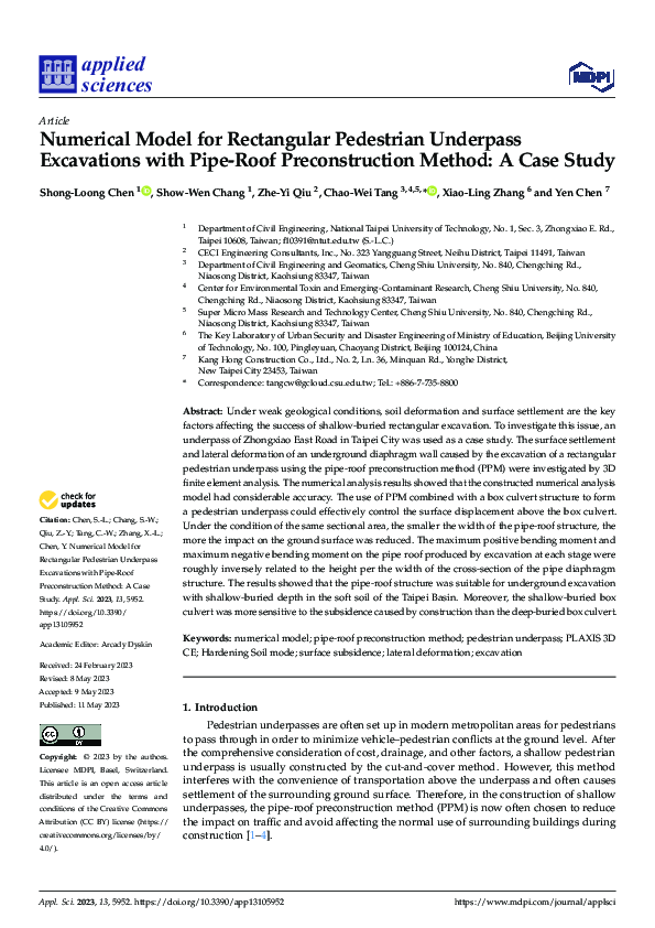 (PDF) Numerical Model for Rectangular Pedestrian Underpass Excavations ...