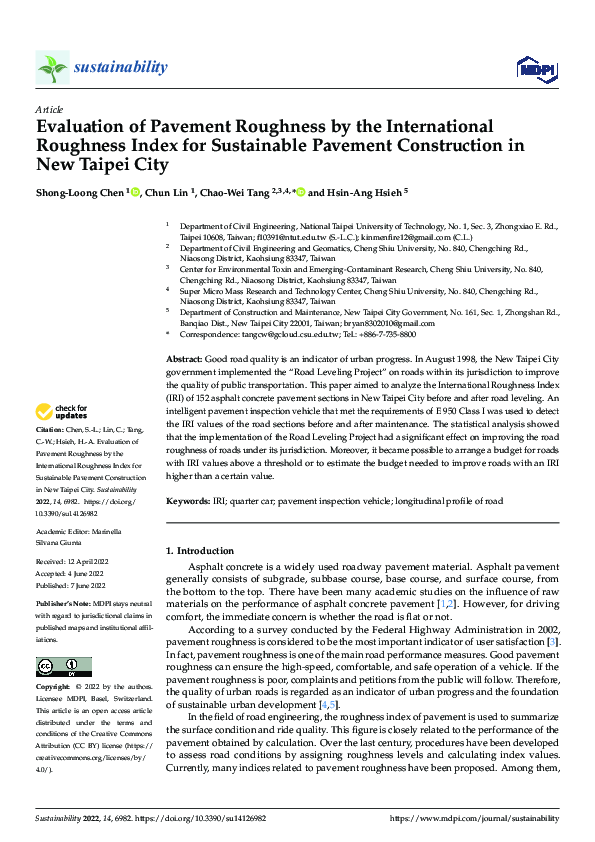 (PDF) Evaluation of Pavement Roughness by the International Roughness ...