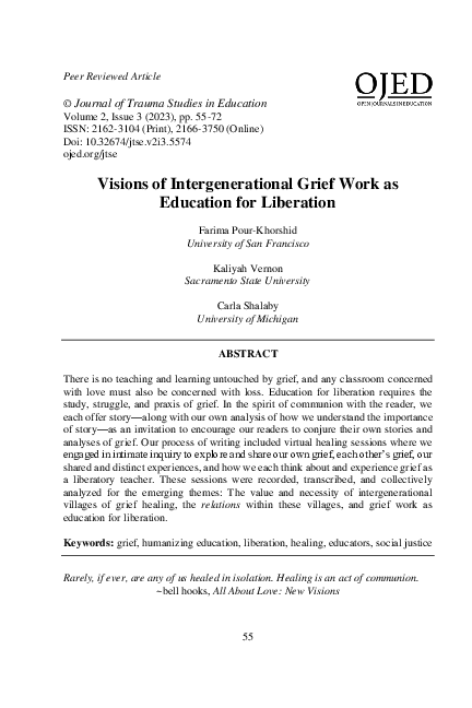 (PDF) Visions of Intergenerational Grief Work as Education for Liberation