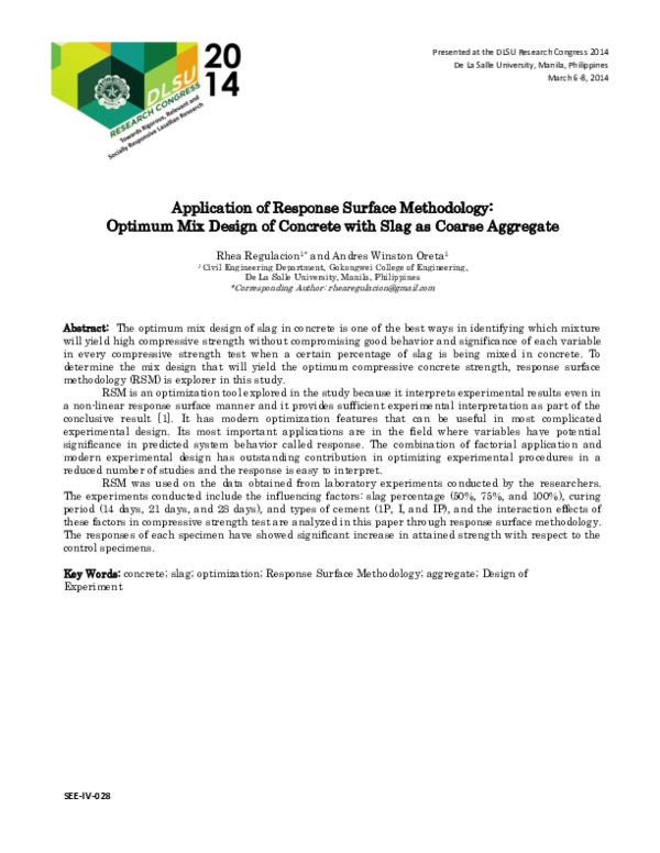 (PDF) Application of Response Surface Methodology: Optimum Mix Design ...