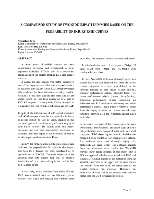 (PDF) A Comparison Study of Two Side Impact Dummies Based on the ...