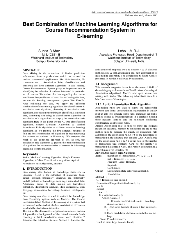 (PDF) Best Combination of Machine Learning Algorithms for Course ...