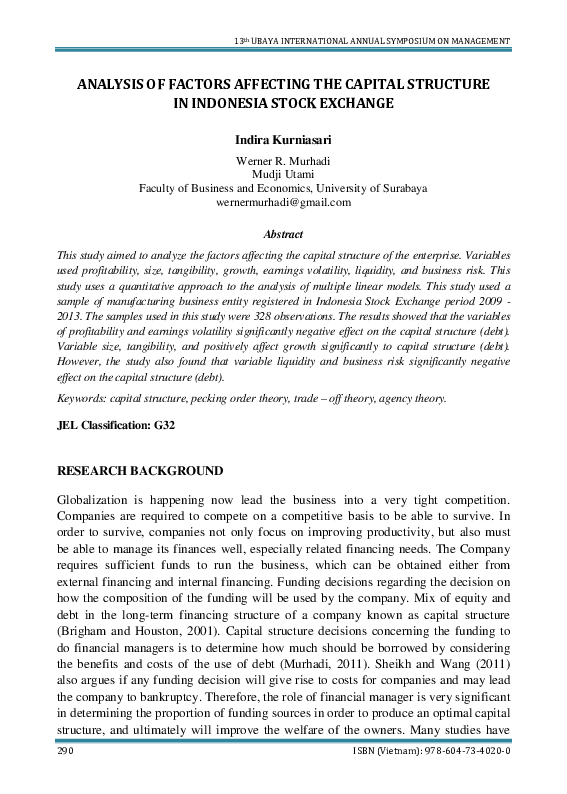 (PDF) Analysis of Factors Affecting the Capital Structure in Indonesia Stock Exchange | Werner R ...