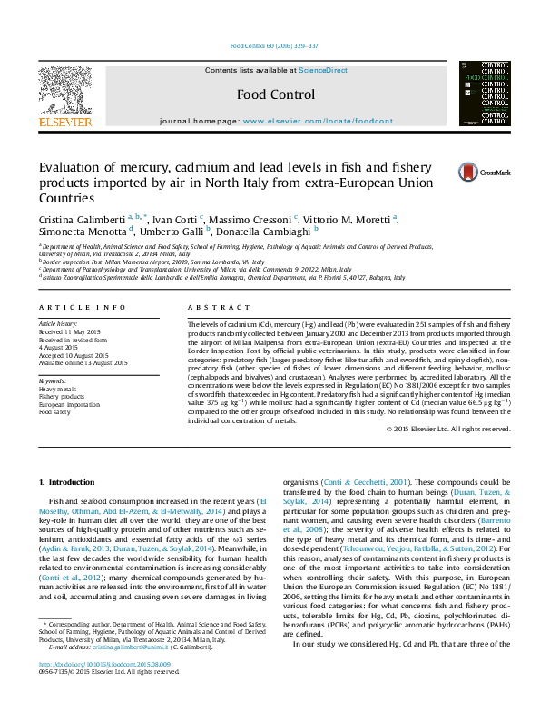 (PDF) Evaluation of mercury, cadmium and lead levels in fish and ...