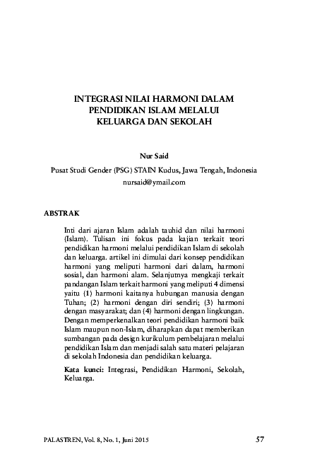 (PDF) Integrasi Nilai Harmoni Dalam Pendidikan Islam Melalui Keluarga Dan Sekolah