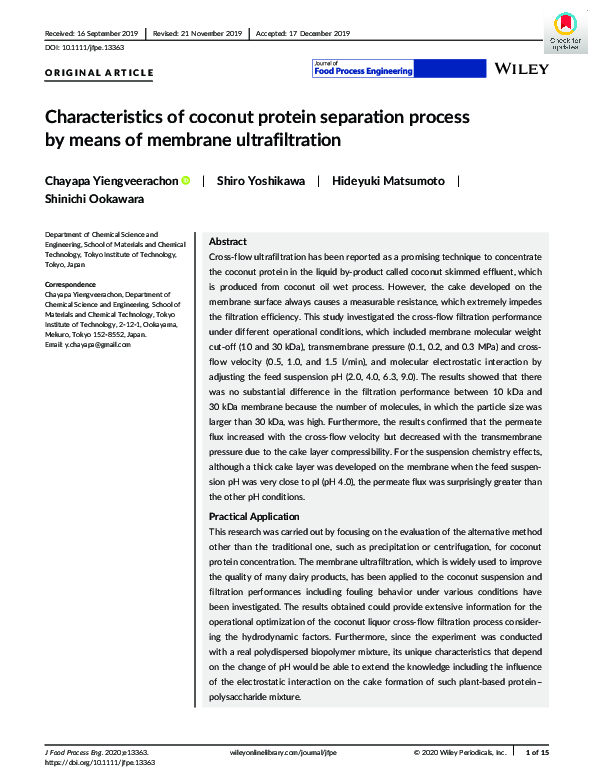 (PDF) Characteristics of coconut protein separation process by means of ...