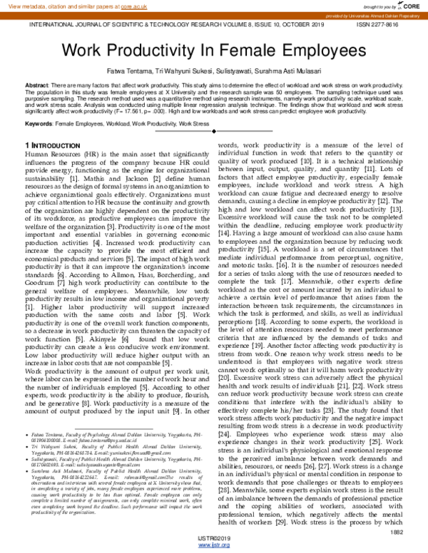 (PDF) Work Productivity In Female Employees
