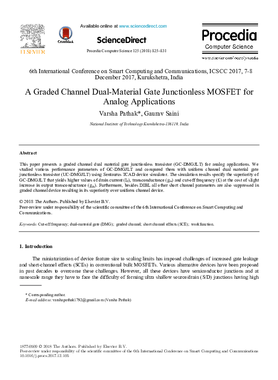 (PDF) A Graded Channel Dual-Material Gate Junctionless MOSFET for Analog Applications