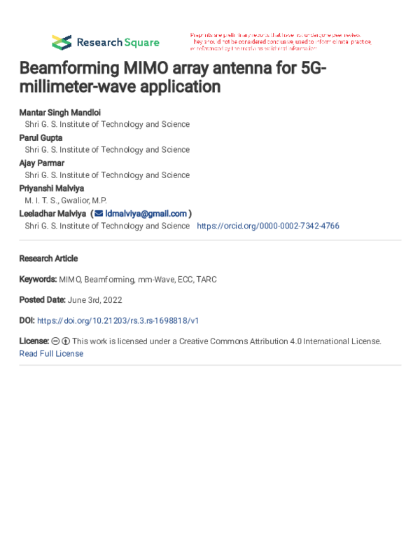 (PDF) Beamforming MIMO array antenna for 5G-millimeter-wave application