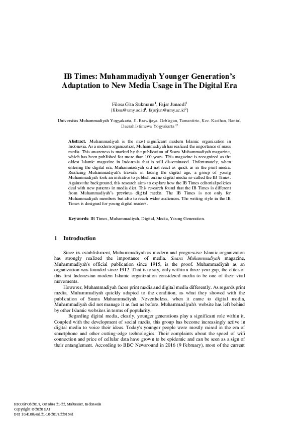 (PDF) IB Times: Muhammadiyah Younger Generation’s Adaptation to New ...