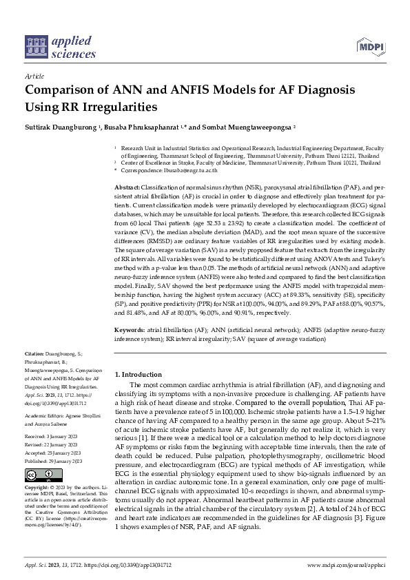 (PDF) Comparison of ANN and ANFIS Models for AF Diagnosis Using RR ...