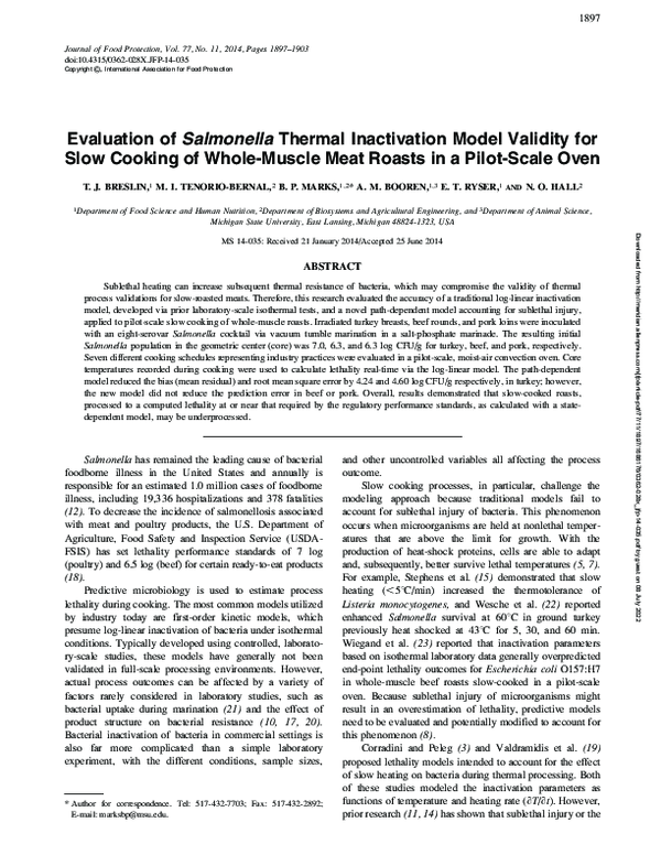 (PDF) Evaluation of Salmonella Thermal Inactivation Model Validity for ...