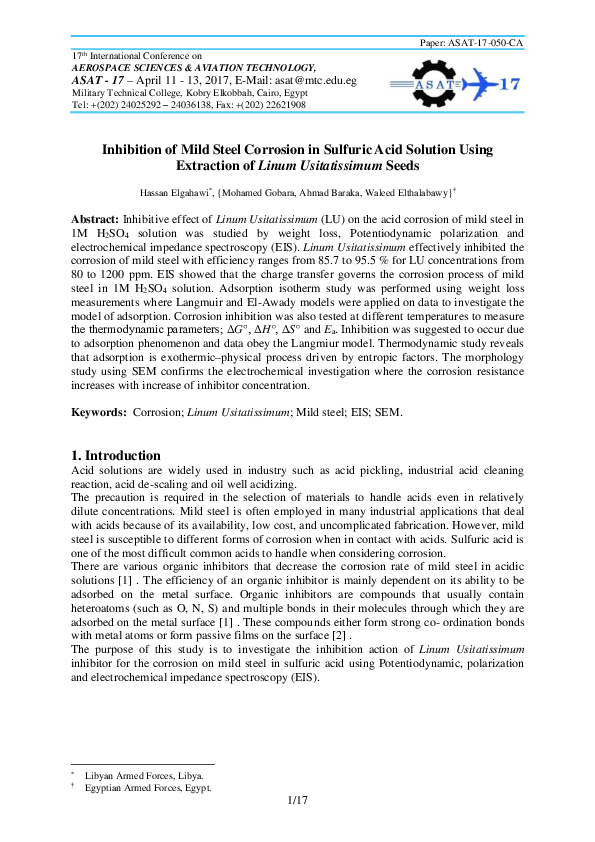 (PDF) Inhibition of Mild Steel Corrosion in Sulfuric Acid Medium by Hydroxyethyl Cellulose
