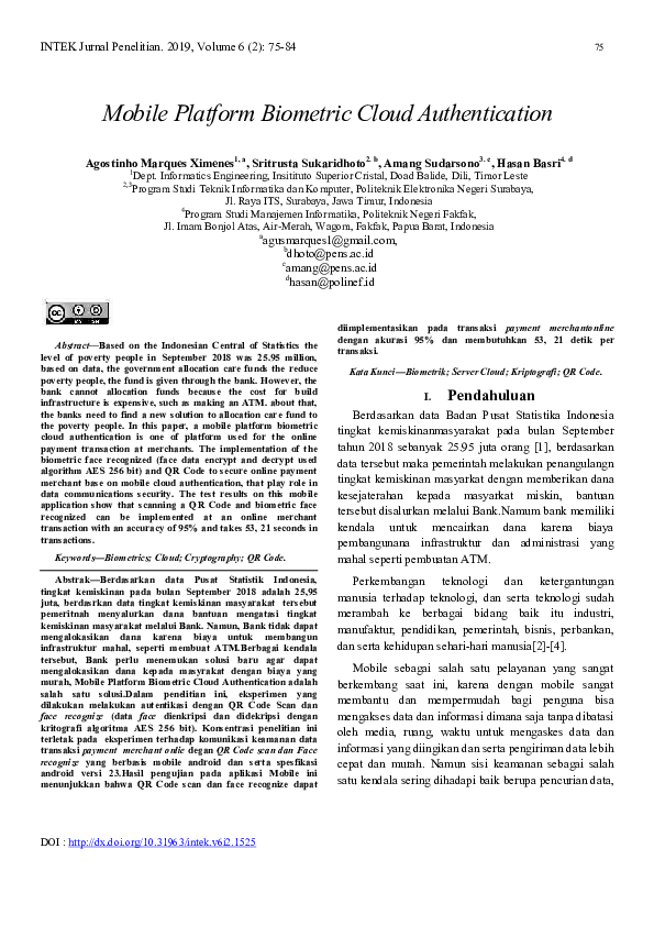 (PDF) Mobile Platform Biometric Cloud Authentication
