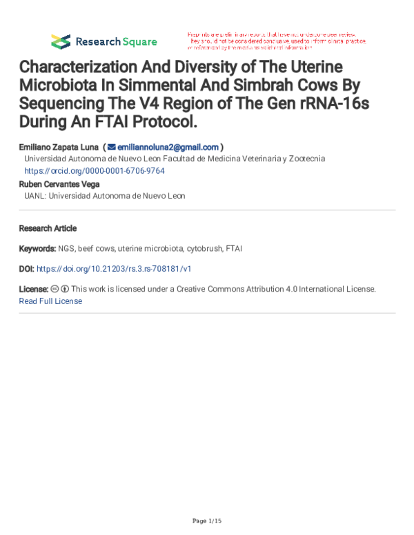 (PDF) Characterization And Diversity of The Uterine Microbiota In ...