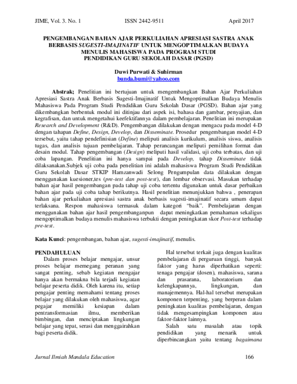 (PDF) Pengembangan Bahan Ajar Perkuliahan Apresiasi Sastra Anak Berbasis Sugesti-Imajinatif ...