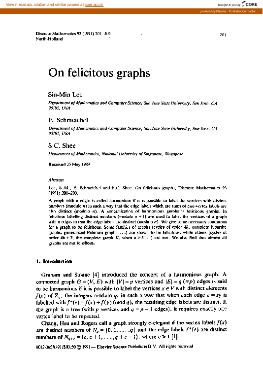 (PDF) On felicitous graphs