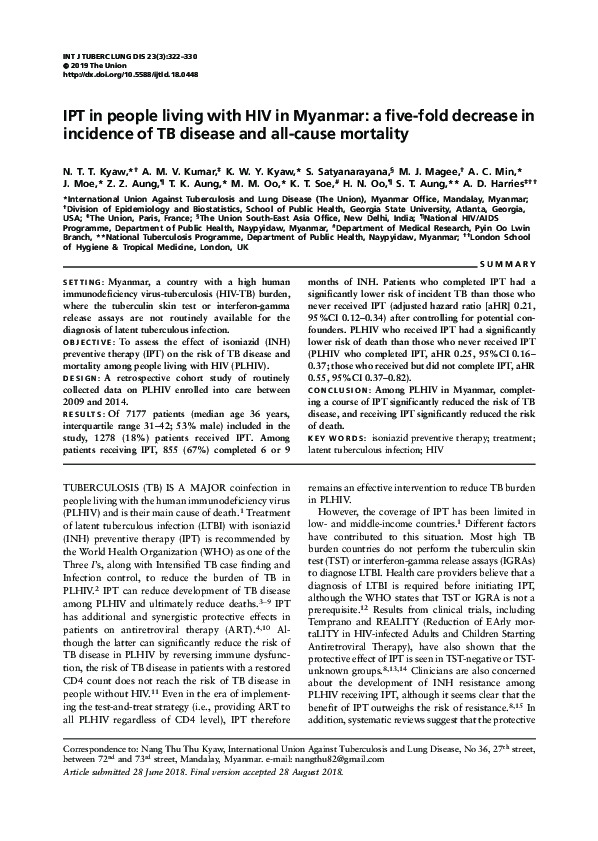 (PDF) IPT in people living with HIV in Myanmar: a five-fold decrease in ...