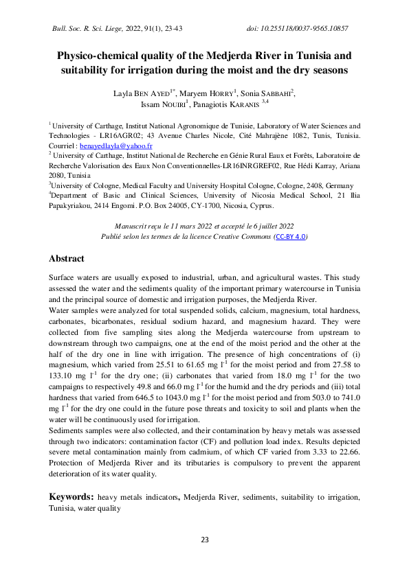 (PDF) Physico-chemical quality of the Medjerda River in Tunisia and ...