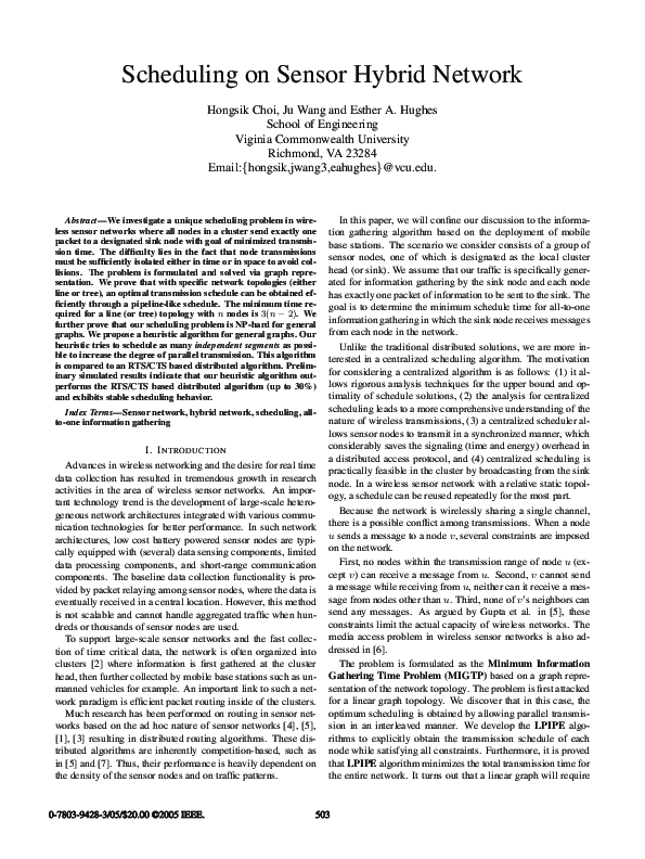 (PDF) Scheduling on sensor hybrid network
