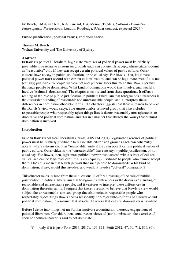(PDF) Public justification, political values, and domination