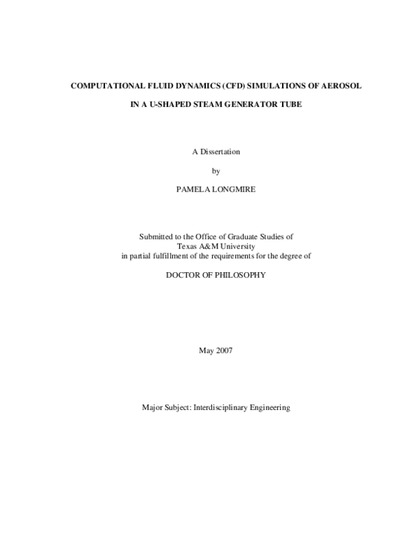(PDF) Computational fluid dynamics (CFD) simulations of aerosol in a u-shaped steam generator tube