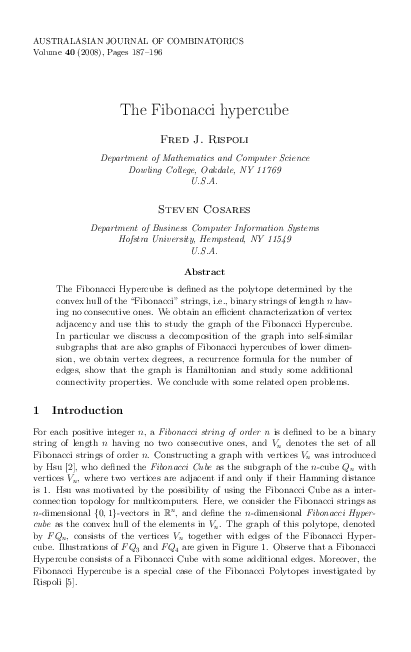 (PDF) The Fibonacci hypercube