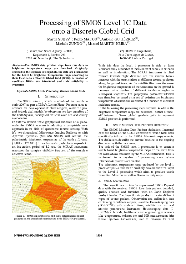 (PDF) SMOS Level 1C Data Processing on Global Grid