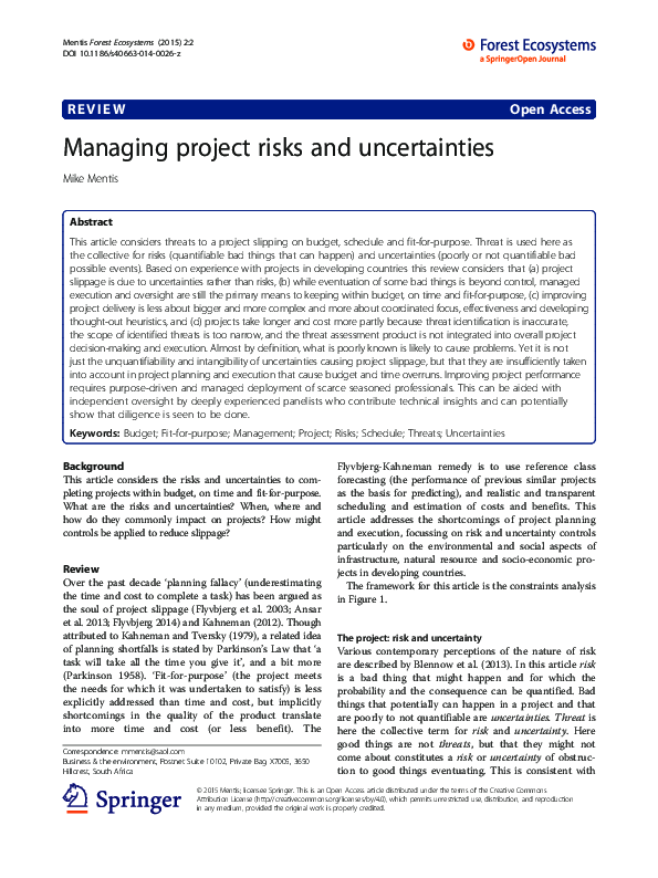 (PDF) Managing project risks and uncertainties