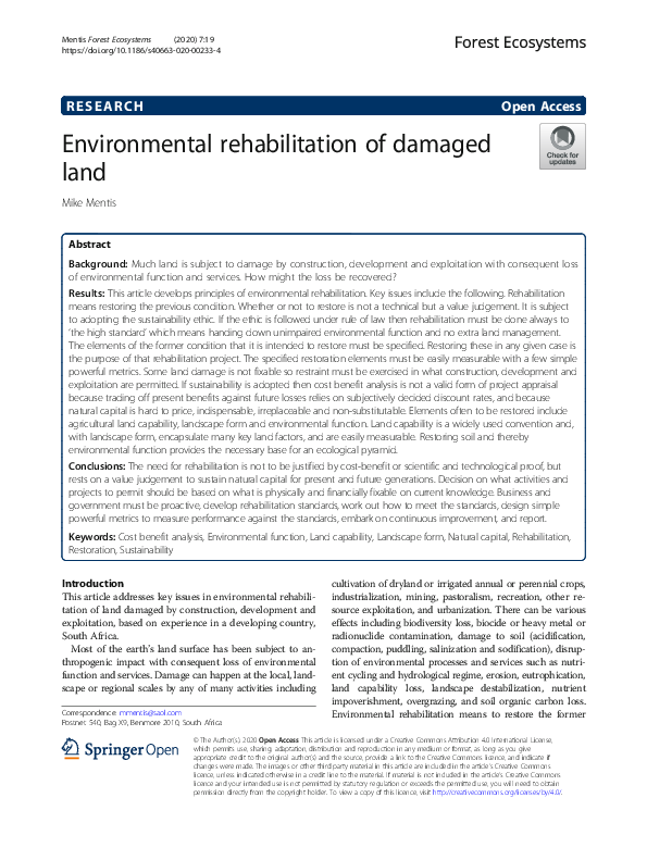 (PDF) Environmental rehabilitation of damaged land | Mike Mentis ...