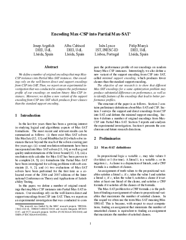 (PDF) Encoding Max-CSP into Partial Max-SAT