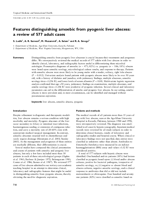 (PDF) Features distinguishing amoebic from pyogenic liver abscess: a ...