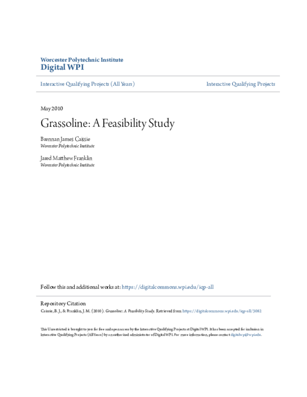 (PDF) Grassoline: A Feasibility Study