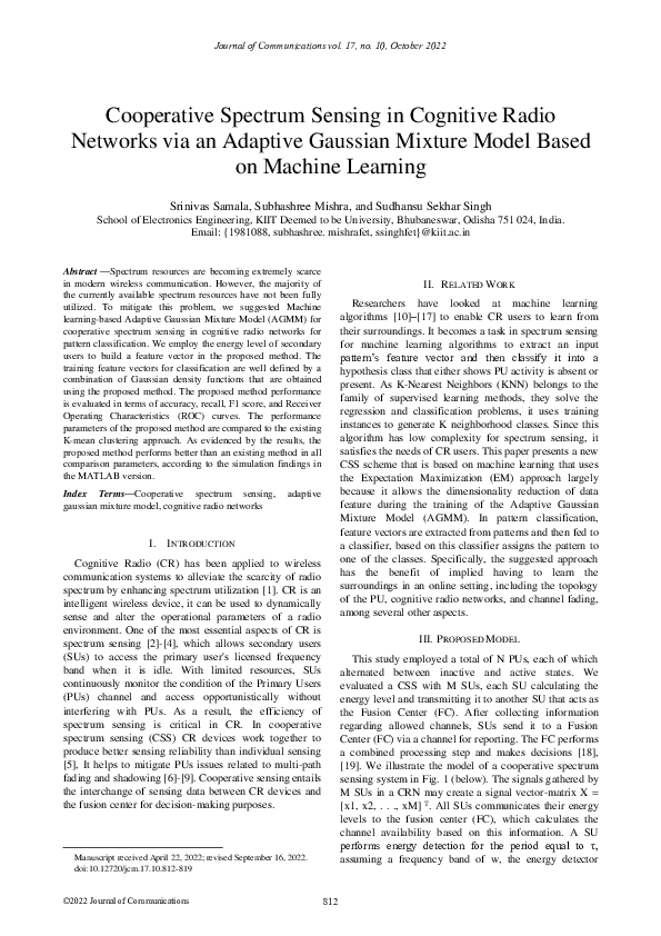 (PDF) Cooperative Spectrum Sensing in Cognitive Radio Networks via an Adaptive Gaussian Mixture ...