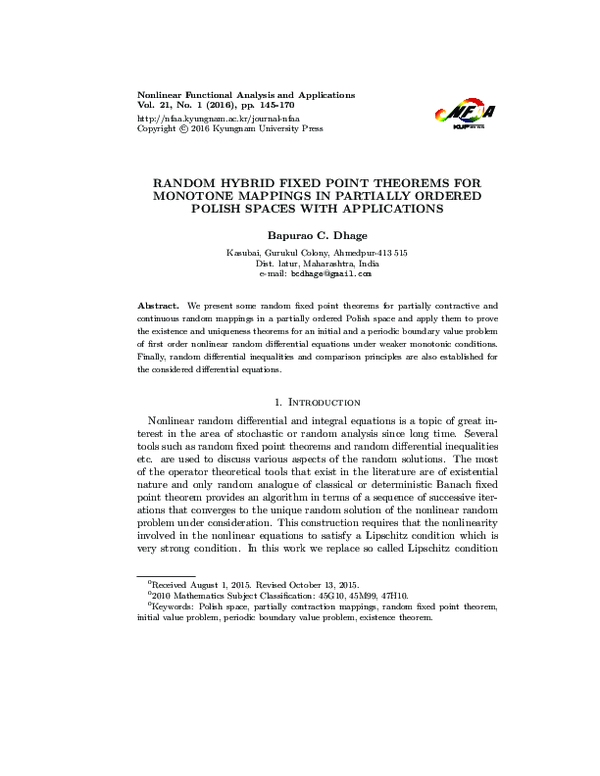(PDF) Random Hybrid Fixed Point Theorems for Monotone Mappings in ...