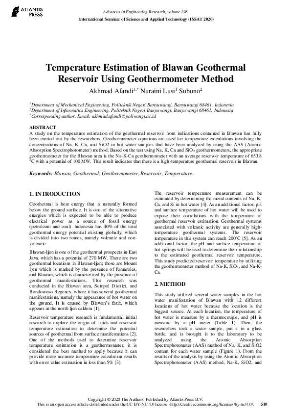 (PDF) Temperature Estimation of Blawan Geothermal Reservoir Using ...