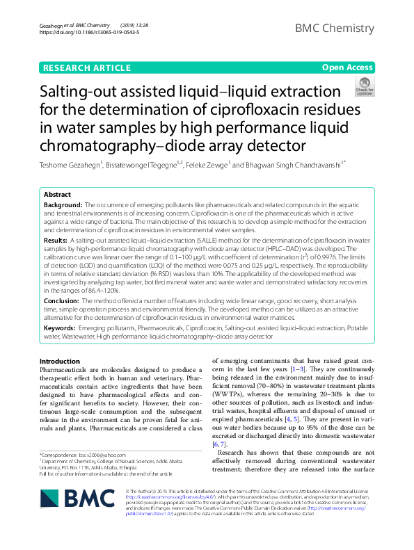 (PDF) Salting-out assisted liquid-liquid extraction for the determination of ciprofloxacin ...
