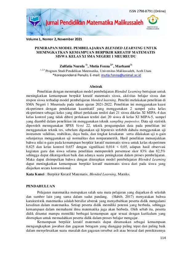 (PDF) Penerapan Model Pembelajaran Blended Learning Untuk Meningkatkan Kemampuan Berpikir ...